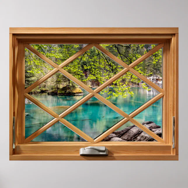 Lagoon - Lake Calming Faux Fake Window Poster | Zazzle