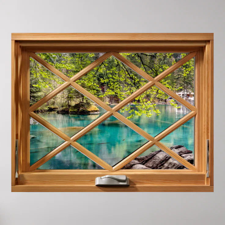Lagoon - Lake Calming Faux Fake Window Poster | Zazzle