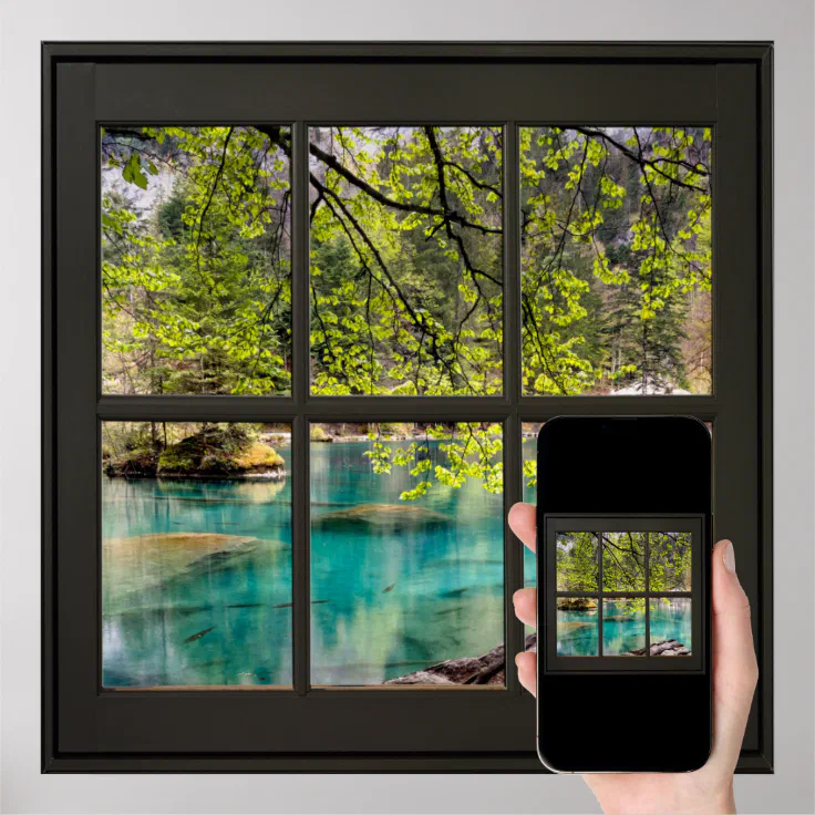 Lagoon, Lake View Faux Window Illusion Black Poster | Zazzle