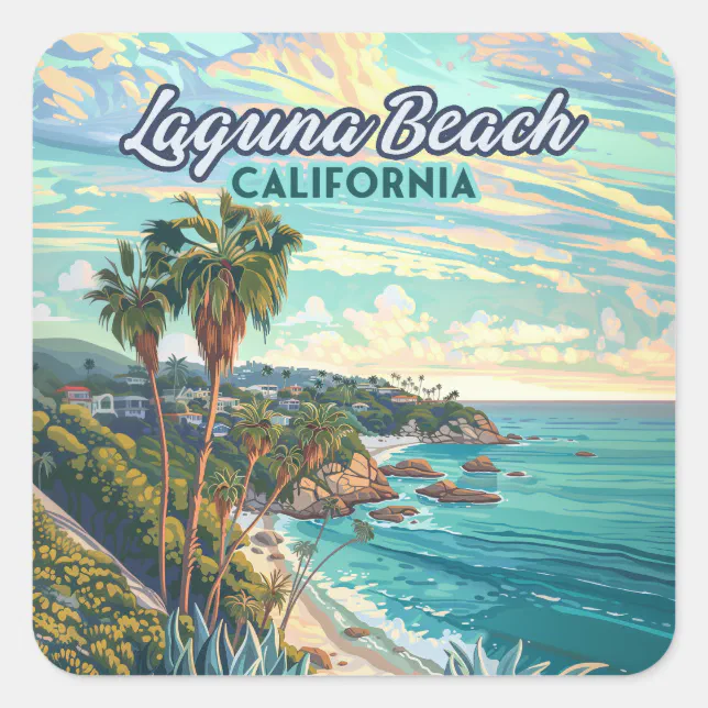 Laguna Beach California Orange County Vintage Square Sticker | Zazzle