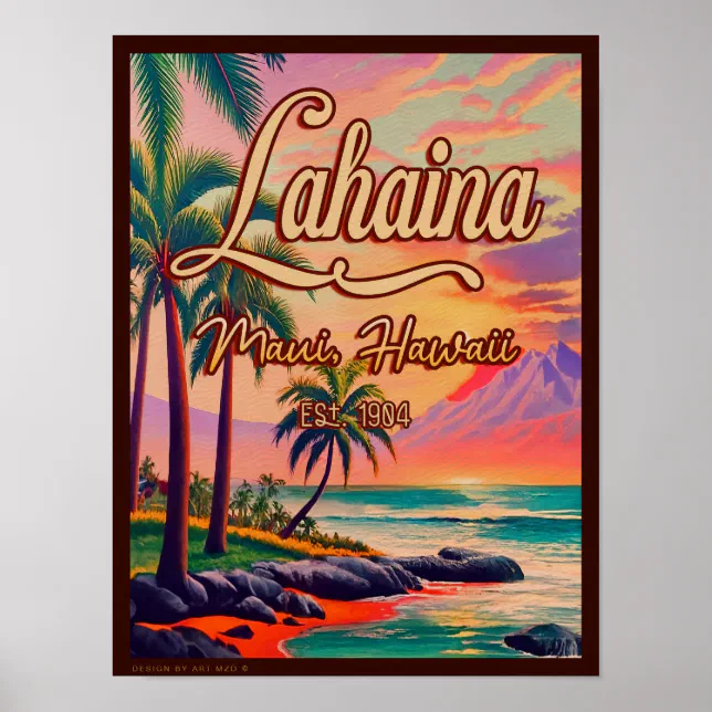 Lahaina Maui Hawaii Retro Sunset Souvenir 1950s Poster | Zazzle