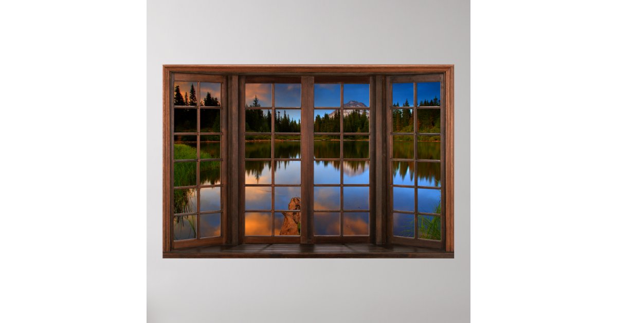 Lake and Mountains Faux Window Illusion Poster | Zazzle