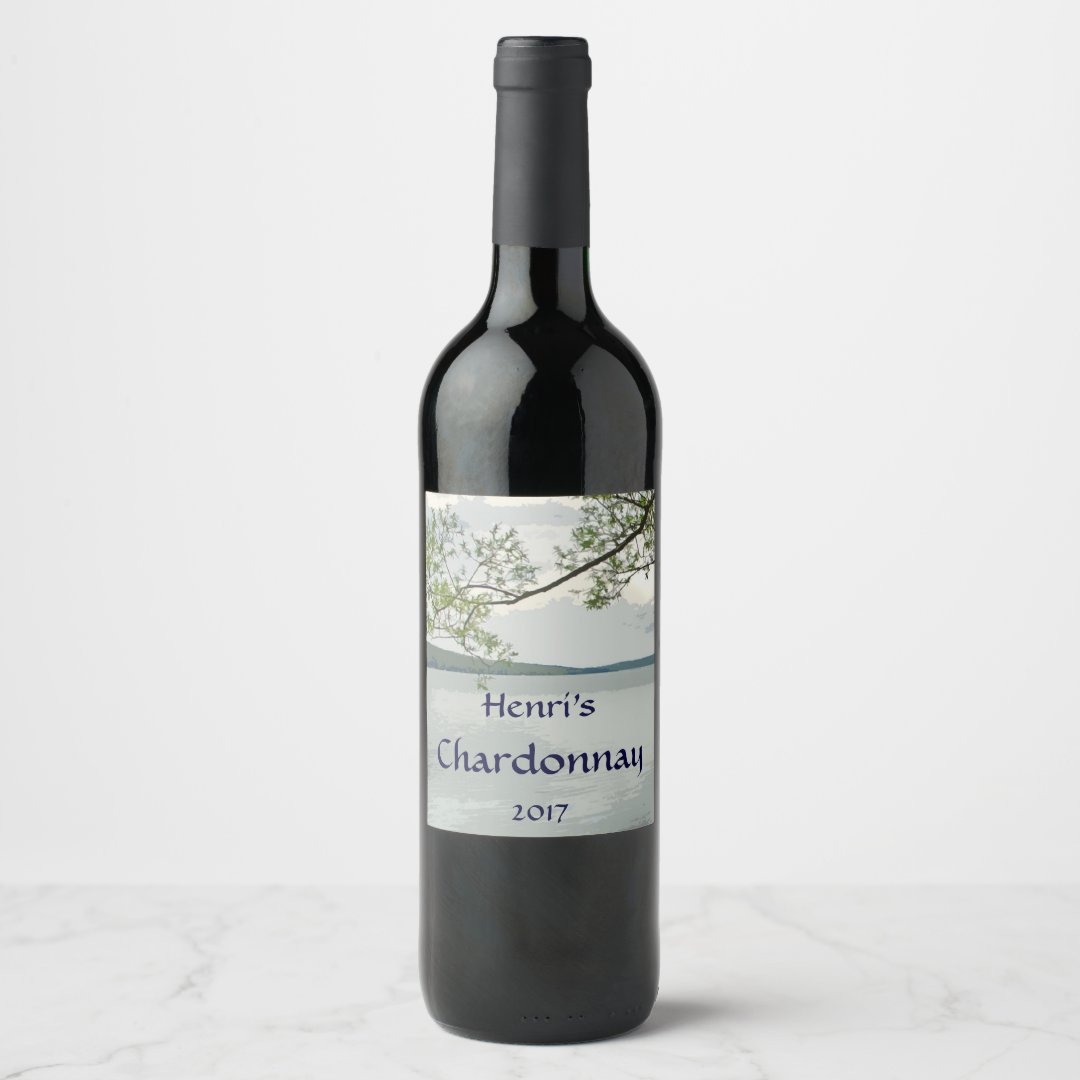 Lake and Willow Tree White Wine Label | Zazzle