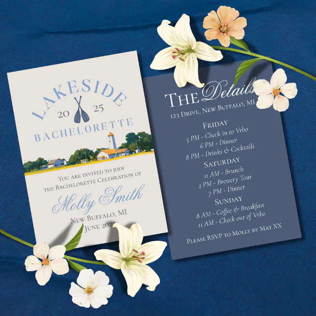 Lake Bachelorette Weekend Blue Nautical Itinerary Invitation | Zazzle