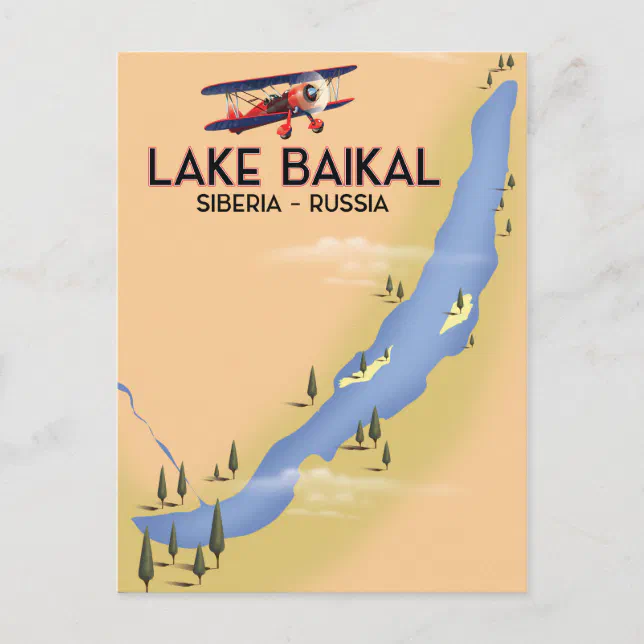 Lake Baikal Siberia Russian travel poster Map Postcard | Zazzle