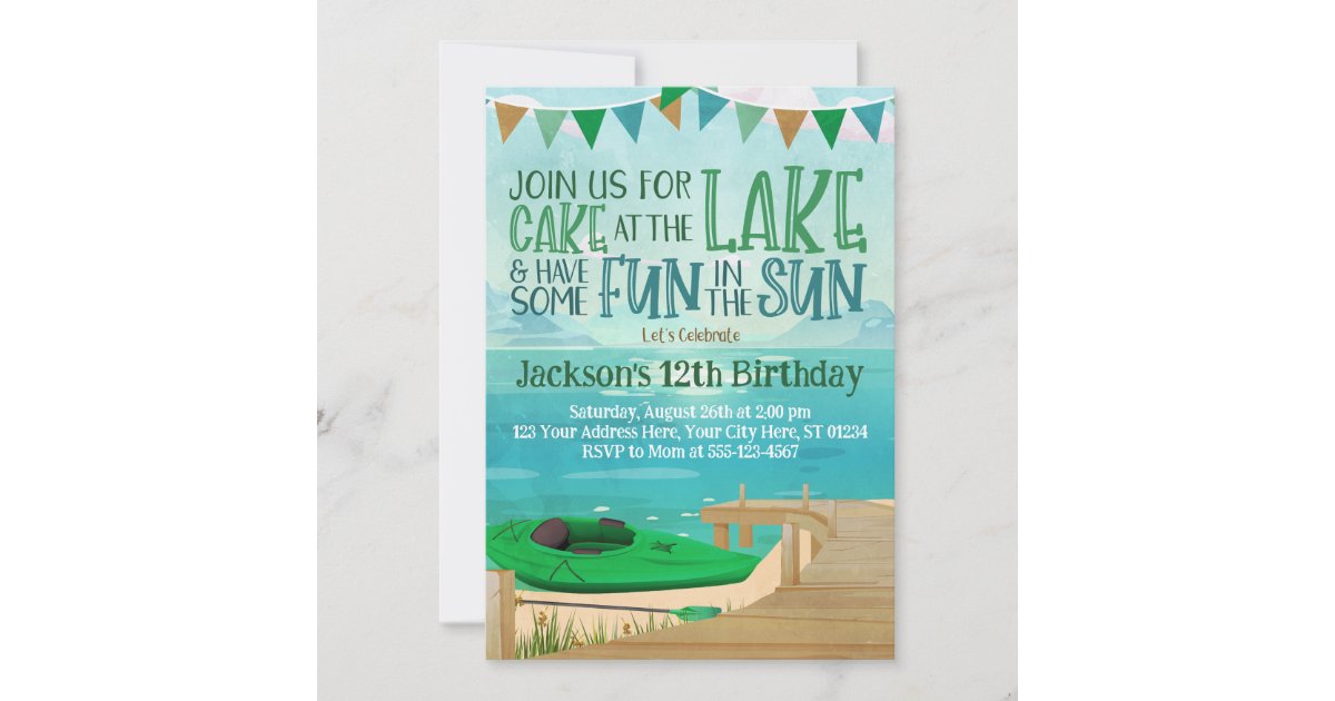 Lake Birthday Invitation Canoe Kayak Fishing | Zazzle