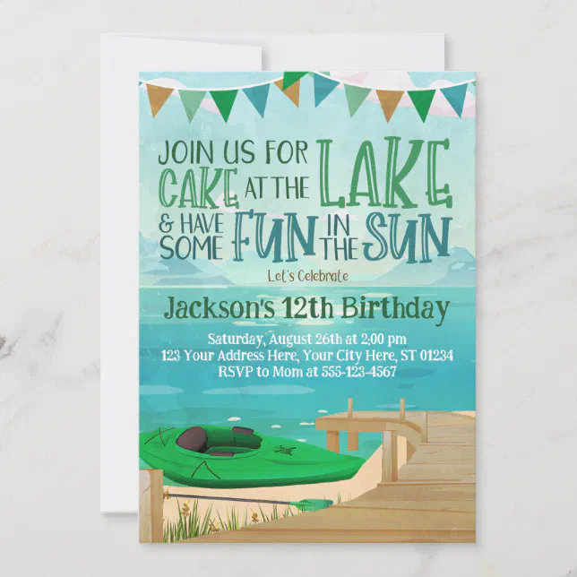 Lake Birthday Invitation Canoe Kayak Fishing | Zazzle