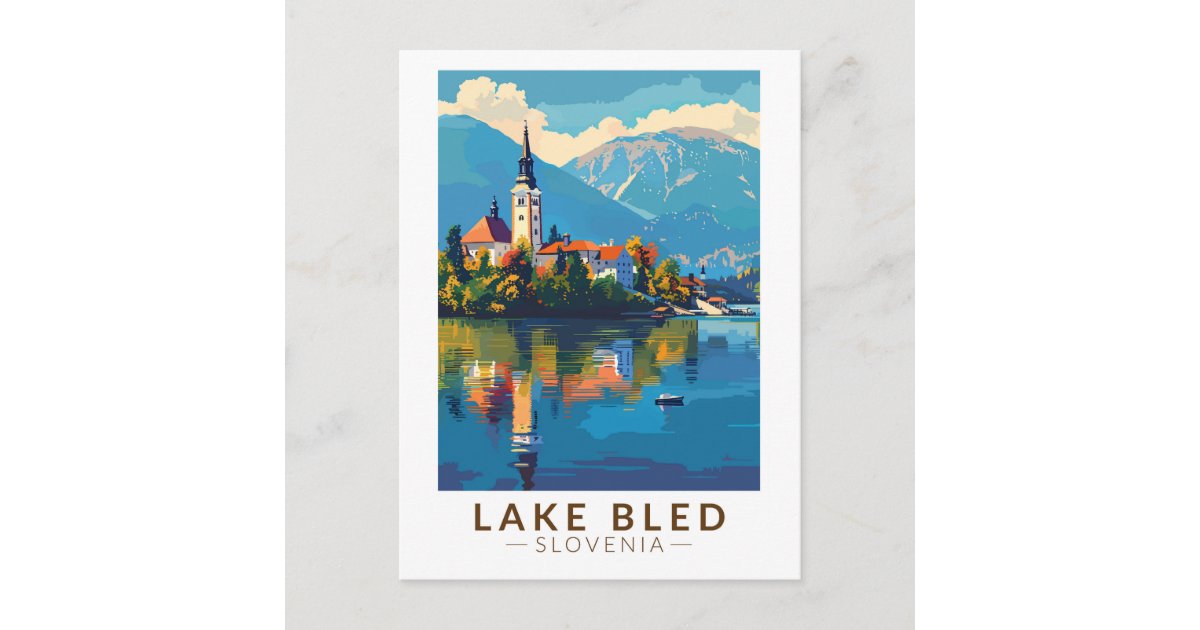 Lake Bled Slovenia Travel Art Vintage Postcard | Zazzle