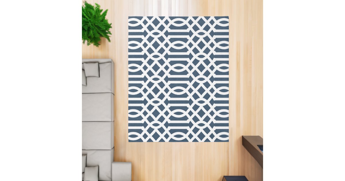 Lake Blue and White Trellis Pattern Rug | Zazzle