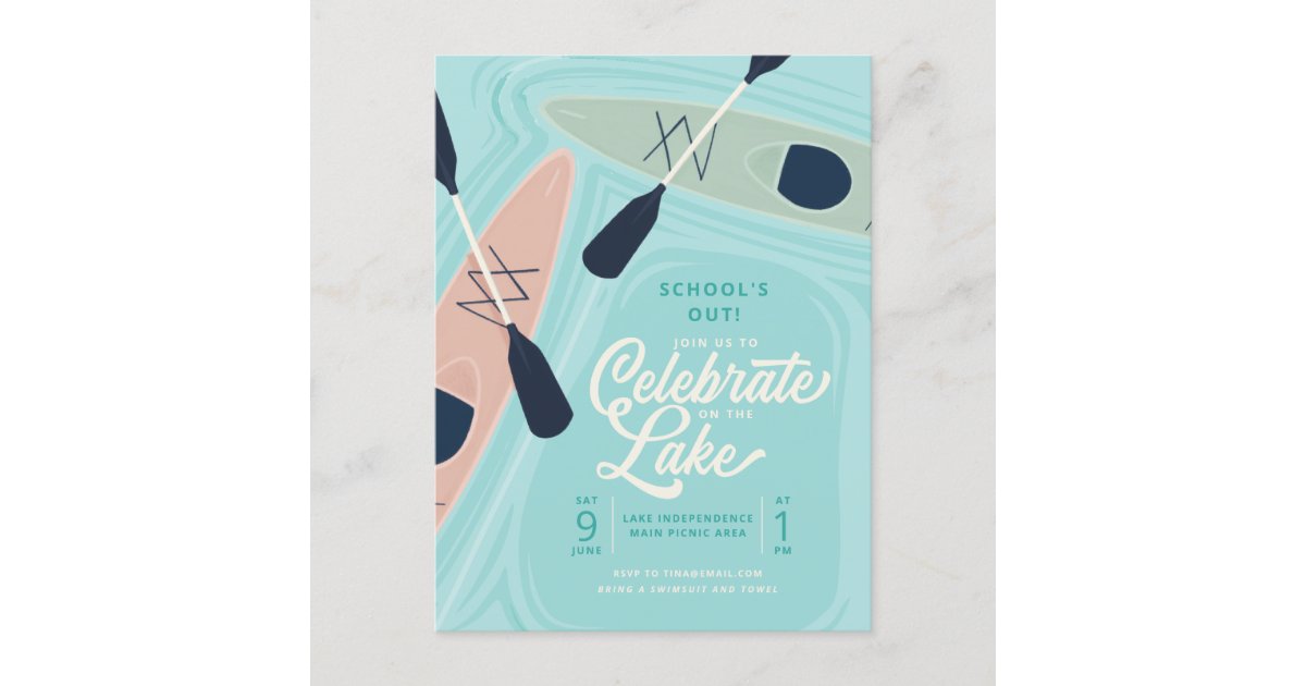 Lake Celebration End of School Year Kayak design Postcard | Zazzle