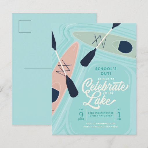 Lake Celebration End of School Year Kayak design Postcard | Zazzle