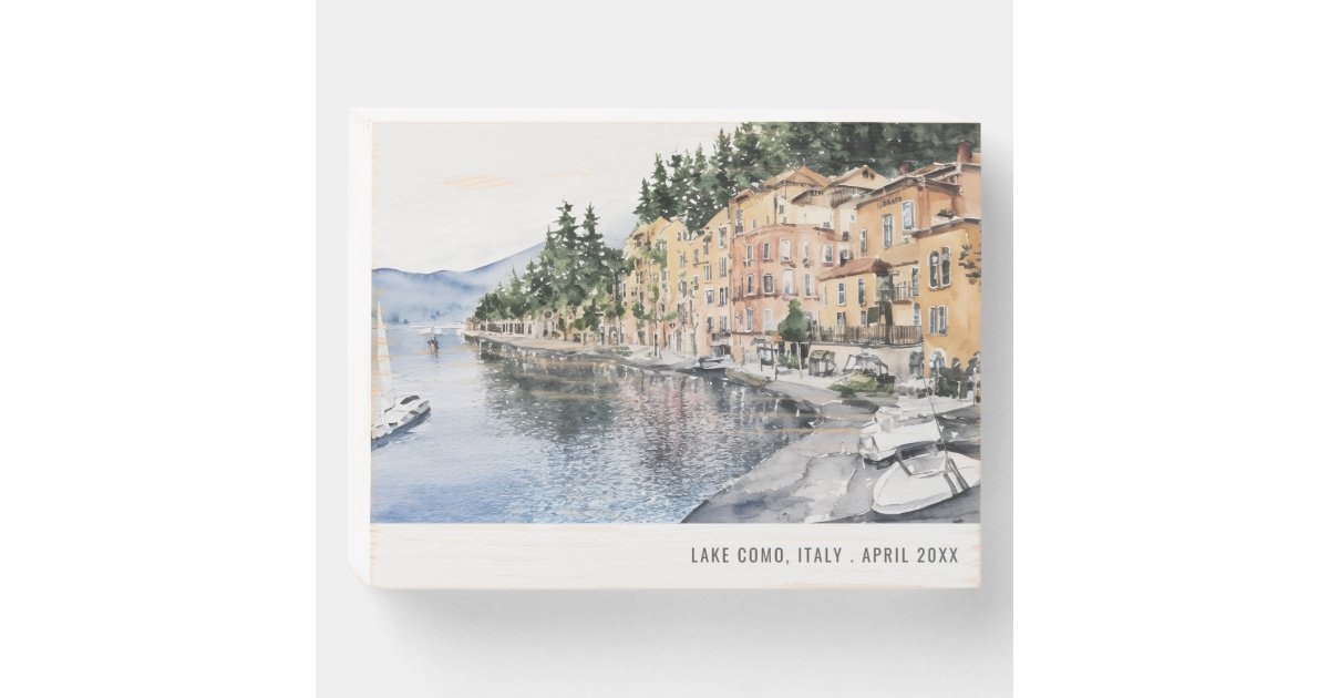 Lake Como Northern Italy Watercolor Italian Travel Wooden Box Sign | Zazzle