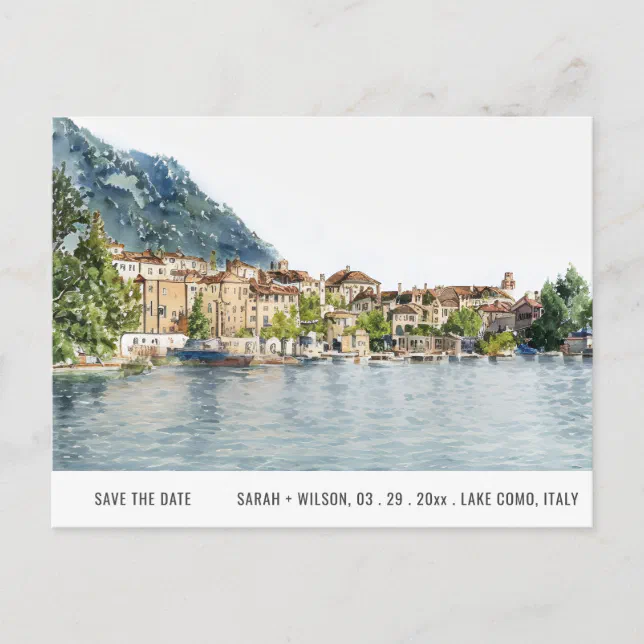 Lake Como Northern Italy Watercolor Save The Date Postcard | Zazzle
