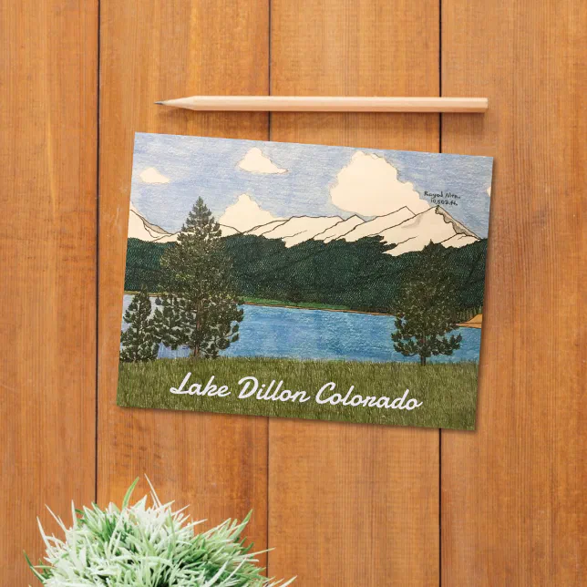 Lake Dillon Colorado Colored Pencil Illustration Postcard | Zazzle