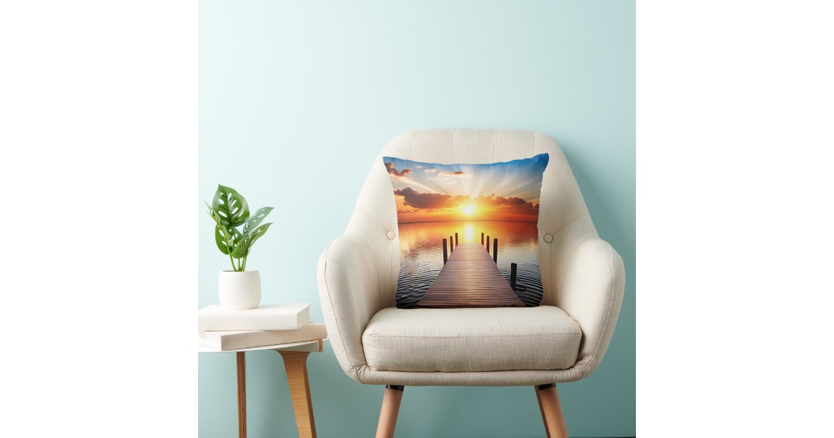 Lake Dock At Sunrise Throw Pillow | Zazzle