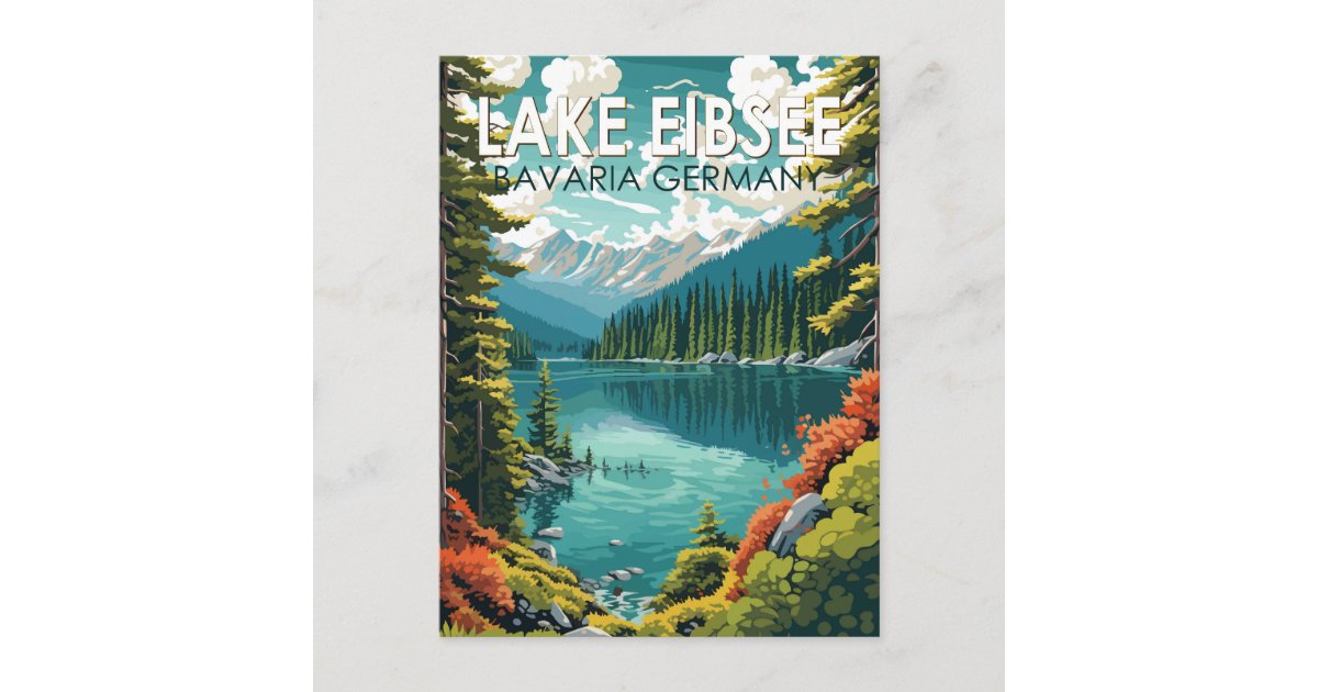 Lake Eibsee Germany Travel Art Vintage Postcard | Zazzle