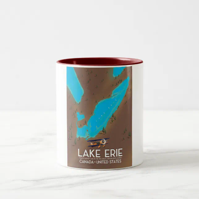 Lake Erie, USA lake Map travel poster Two-Tone Coffee Mug | Zazzle