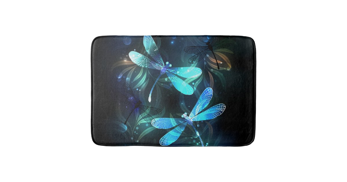 Lake Glowing Dragonflies Bath Mat | Zazzle