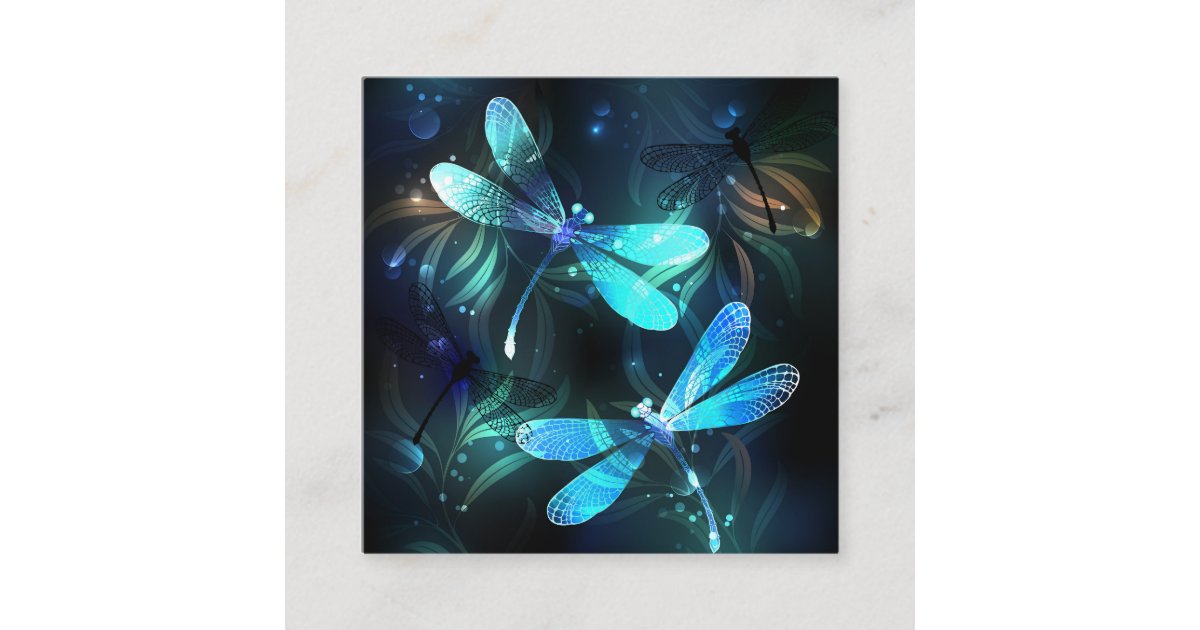 Lake Glowing Dragonflies Square Business Card | Zazzle