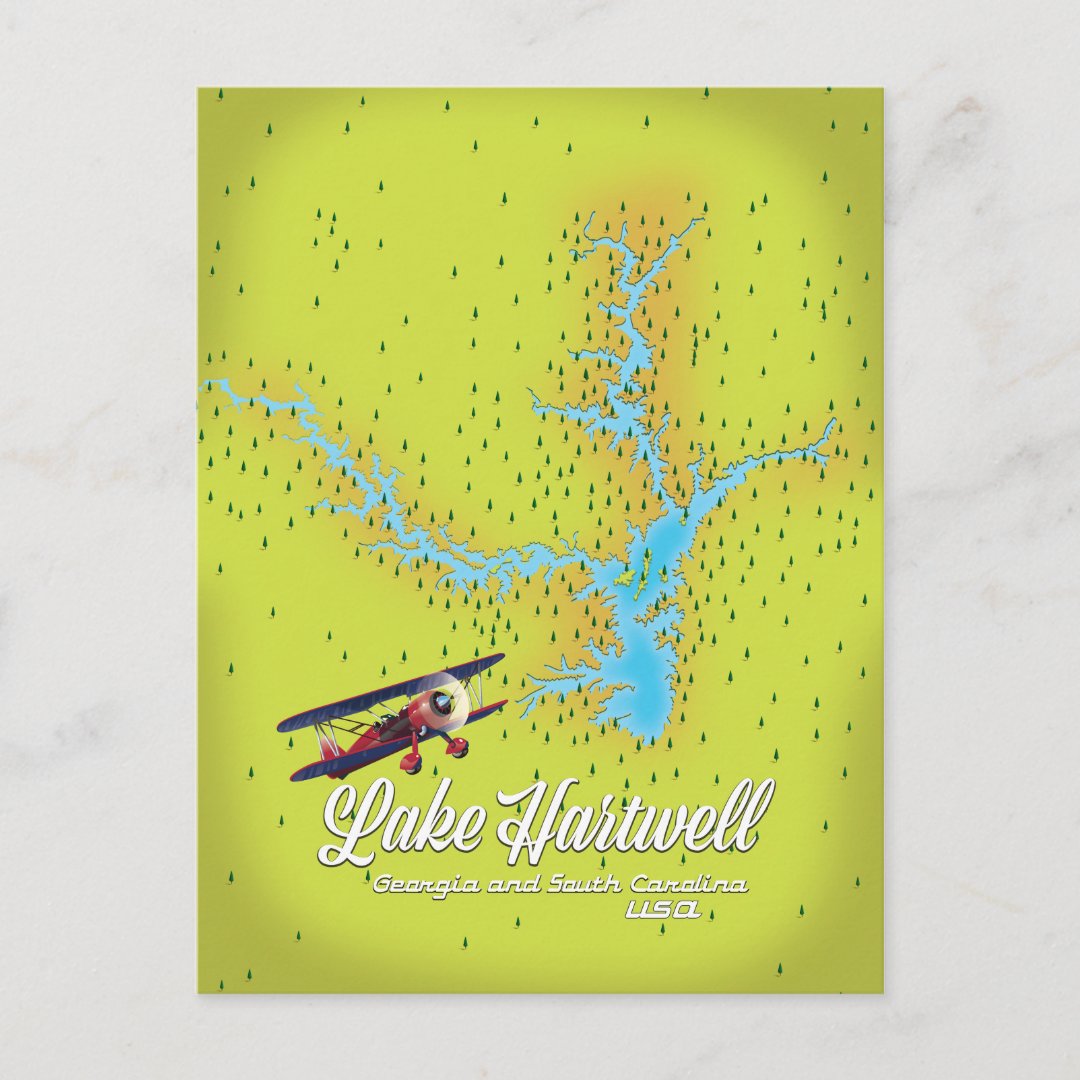 lake Hartwell Georgia and South Carolina USA map Postcard | Zazzle