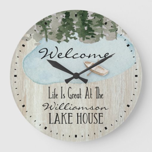 Lake House Family Monogram Large Clock | Zazzle