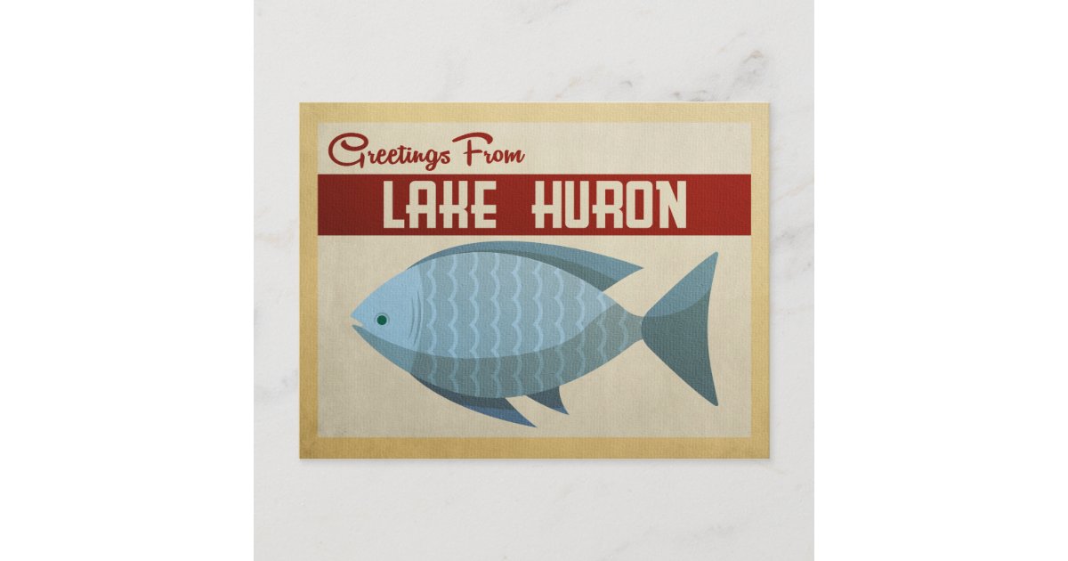Lake Huron Blue Fish Vintage Travel Postcard | Zazzle