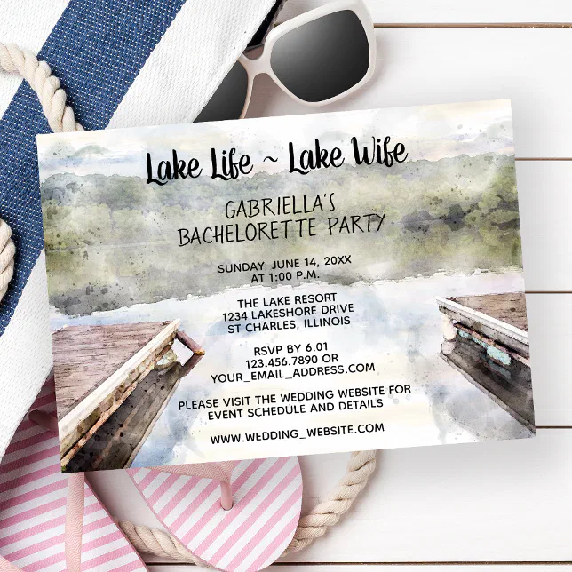 Lake Life - Lake Wife Boat Dock Bachelorette Party Invitation | Zazzle