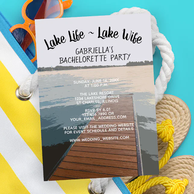 Lake Life - Lake Wife Boat Dock Bachelorette Party Invitation | Zazzle