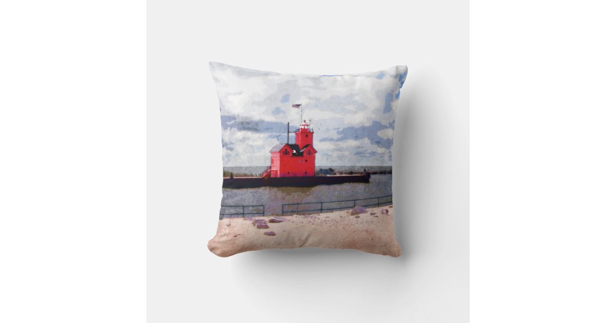 Lake Michigan Lighthouse Throw Pillow | Zazzle