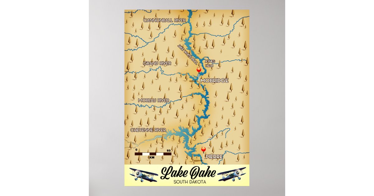 Lake Oahe South Dakota map Poster | Zazzle