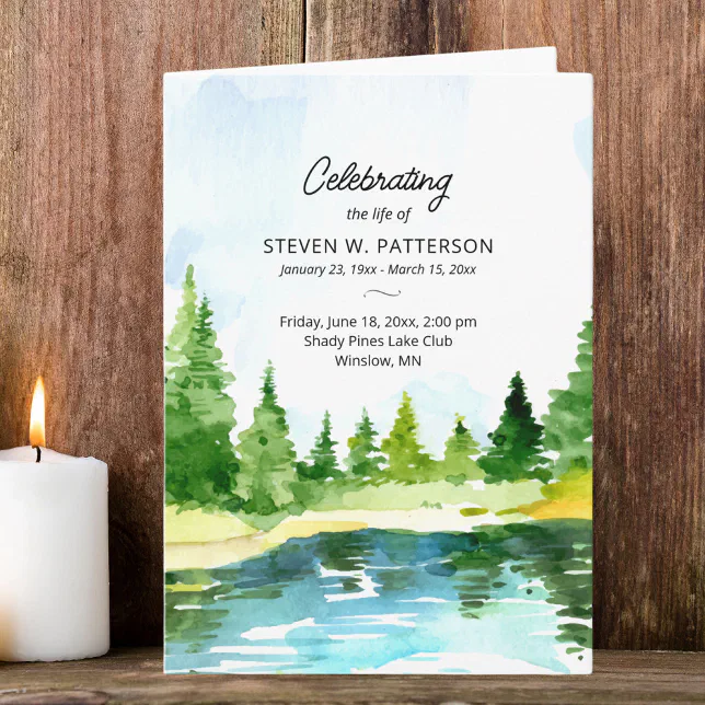 Lake Pine Trees, Celebration of Life Photo Funeral Program | Zazzle