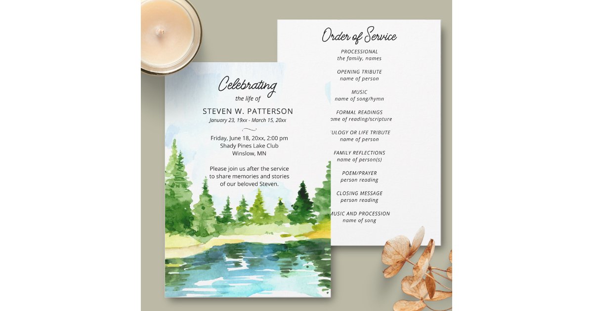 Lake Pine Trees, Funeral Memorial Program | Zazzle