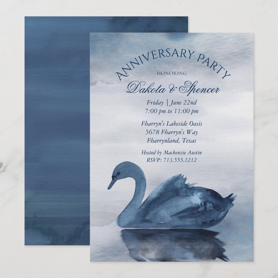 Lake Reflections | Blue Swan Anniversary Party Invitation | Zazzle