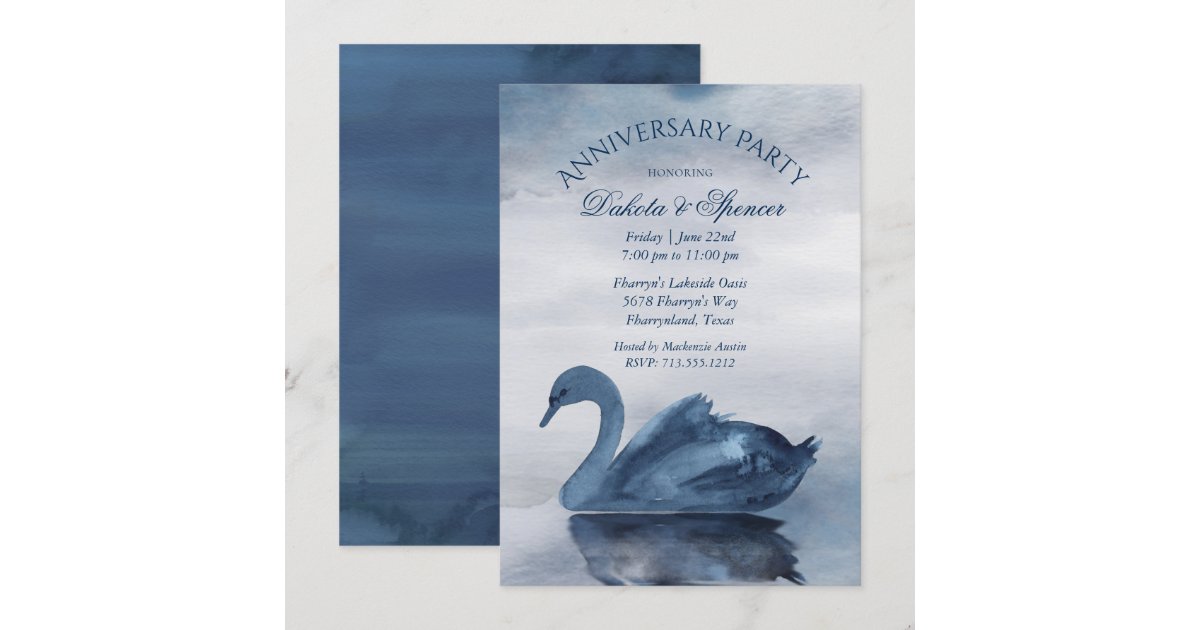 Lake Reflections | Blue Swan Anniversary Party Invitation | Zazzle