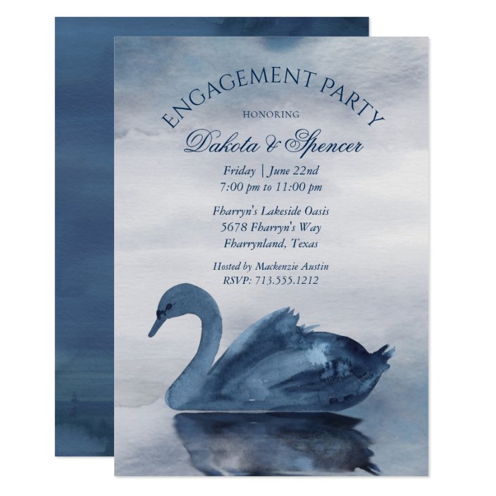 Lake Reflections | Dusty Blue Swan Engagement Invitation | Zazzle.com
