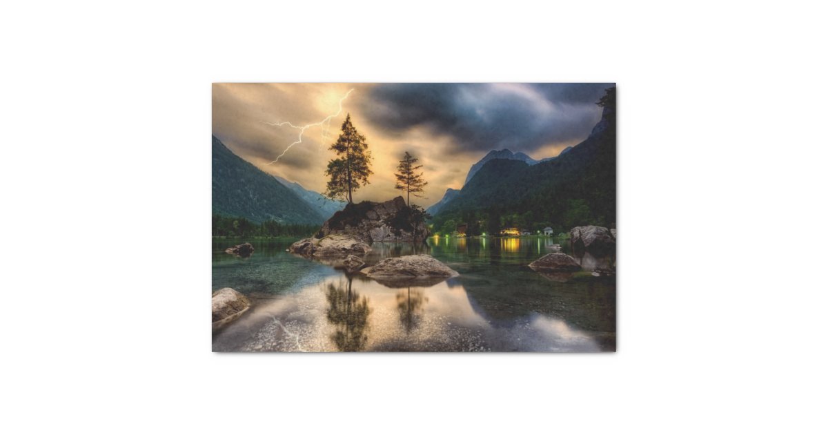 Lake Sunset Mountains 2 Decoupage Tissue Paper | Zazzle