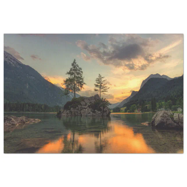 Lake Sunset Mountains Decoupage Tissue Paper | Zazzle