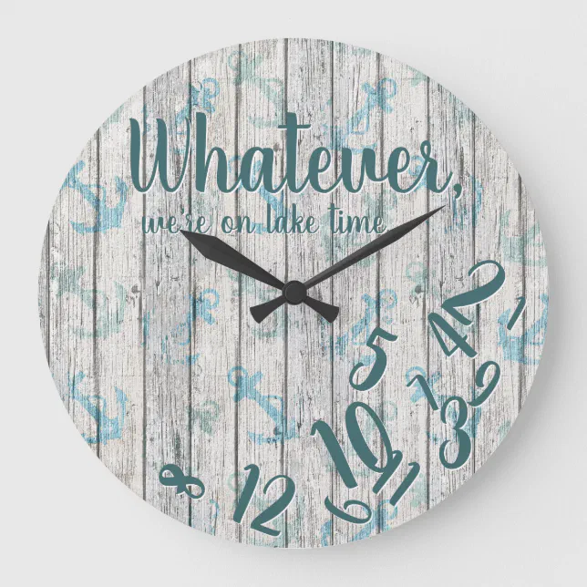 Lake Time Rustic Wood Funny Retirement Lake Home Large Clock | Zazzle