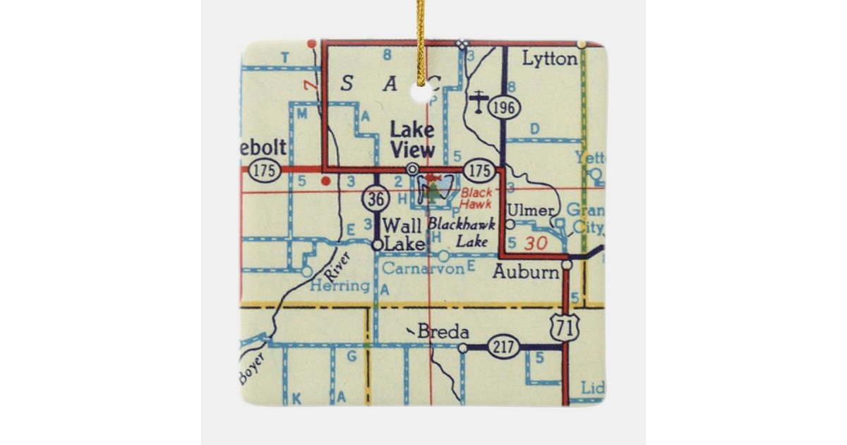 Lake View IA Vintage Map Ceramic Ornament | Zazzle