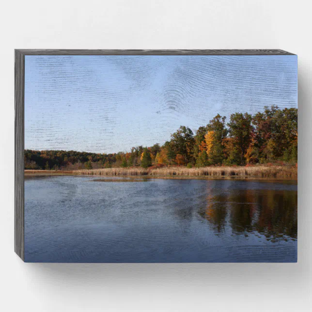 Lake View in Fall Photograph Wooden Box Sign | Zazzle