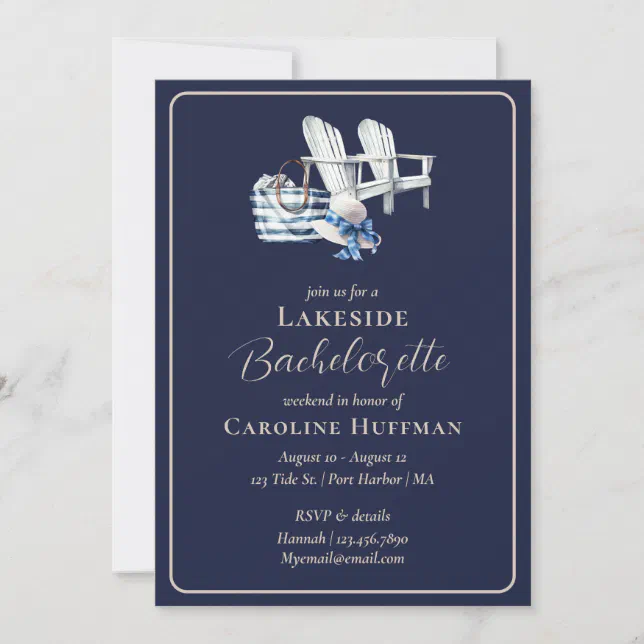 Lake Weekend Navy Blue Bachelorette Party Invitation | Zazzle