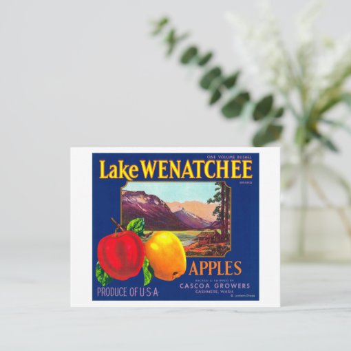 Lake Wenatchee Apple Label (blue) - Cashmere, WA Postcard | Zazzle