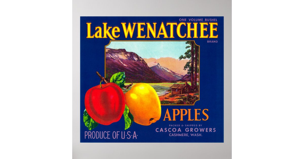 Lake Wenatchee Apple Label (blue) - Cashmere, WA Poster | Zazzle
