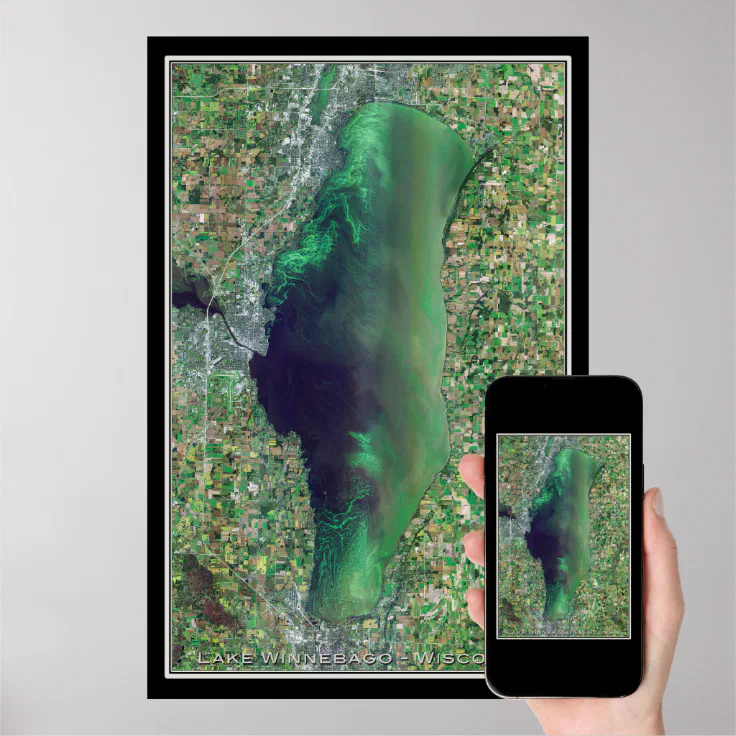 Lake Winnebago Wisconsin Satellite Poster Map | Zazzle