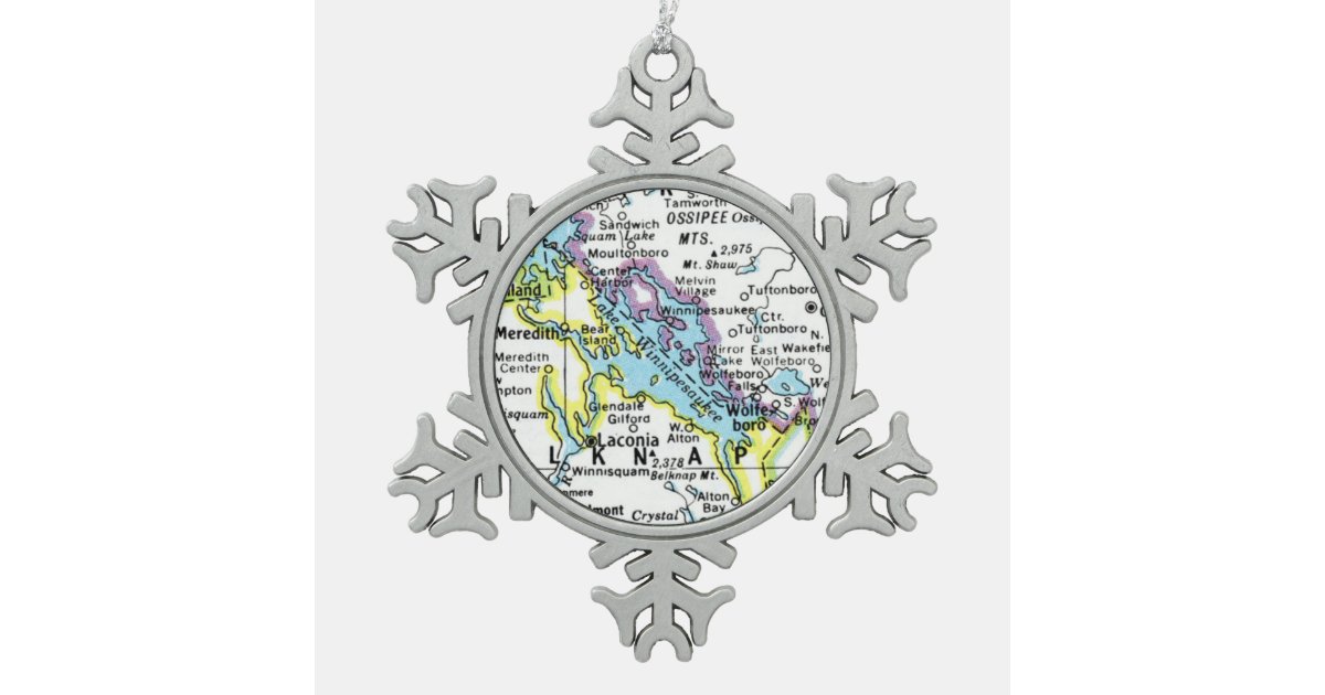 Lake Winnipesaukee Map Snowflake Ornament | Zazzle
