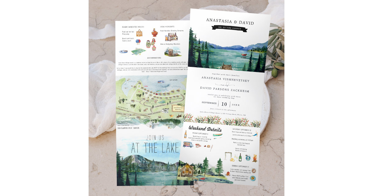 Lakeside Campground Resort | Illustrated Wedding Tri-Fold Invitation ...