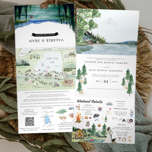 Lakeside Campground Resort | Illustrated Wedding Tri-Fold Invitation | Zazzle