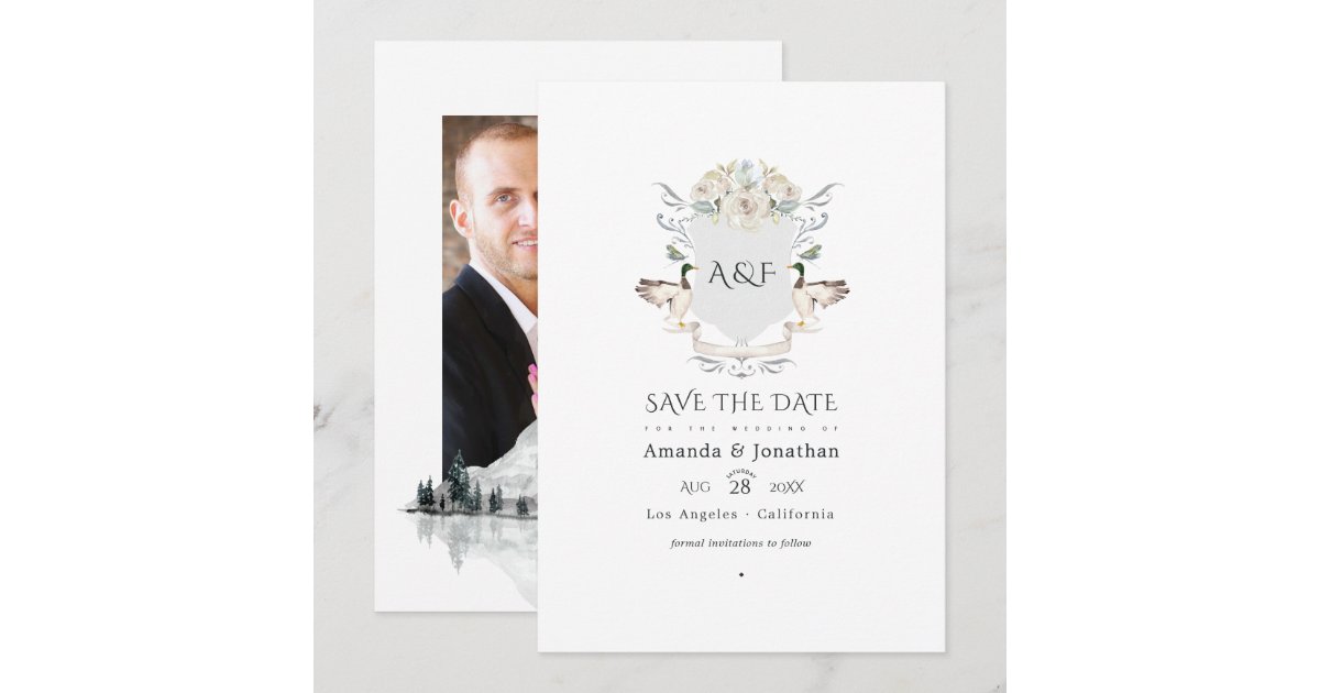 Lakeside Monogram Crest Wedding Photo Save The Date | Zazzle