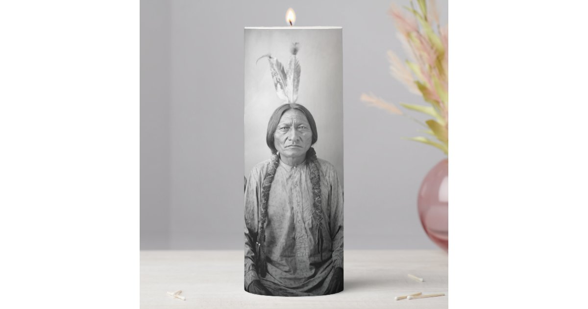 Lakota Leader Sitting Bull Native American Indian Pillar Candle | Zazzle