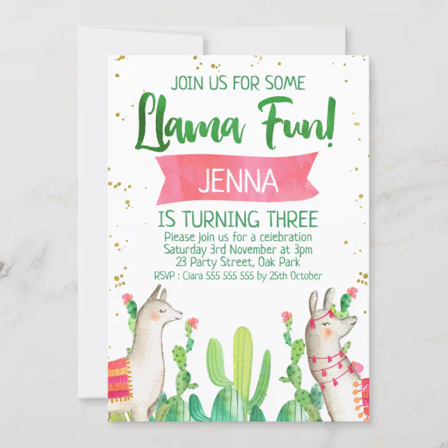 Lama Fun Fiesta Birthday Invitation | Zazzle